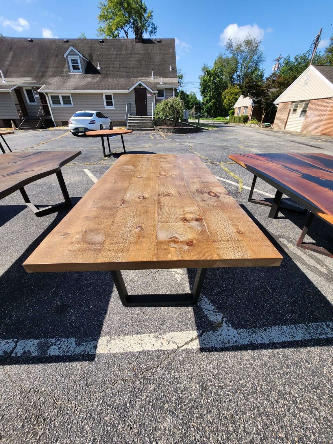 Pine Wood Table Made With Planks Glued Together Chestnut Stain - Wood ...