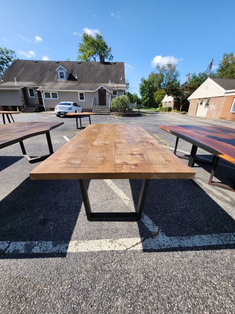 Pine Wood Table Made With Planks Glued Together Chestnut Stain - Wood ...
