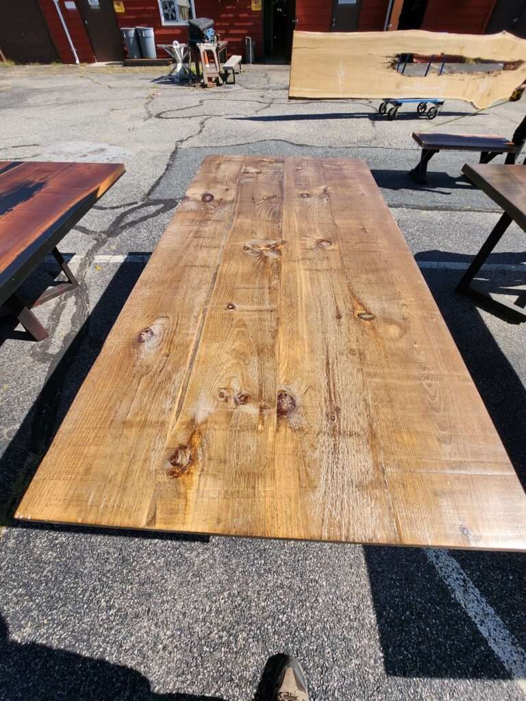 Pine Wood Table Made With Planks Glued Together Chestnut Stain - Wood ...