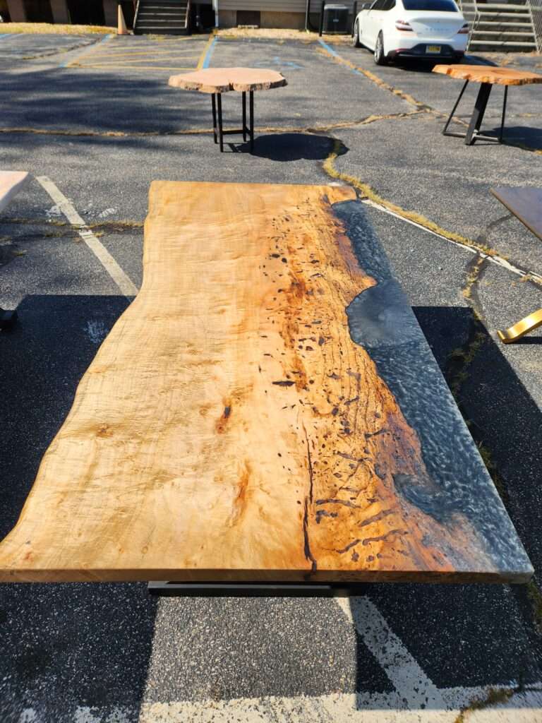Spalted Maple Dining Table With Battleship Epoxy Section - Wood Touch ...